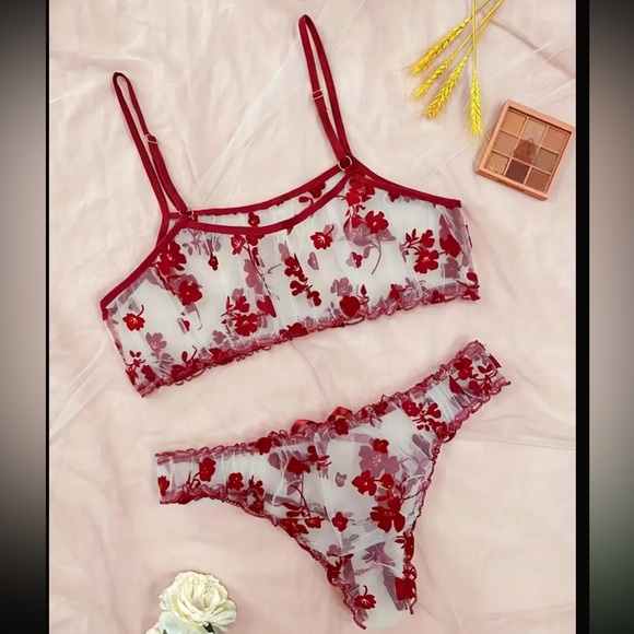 Intimates & Sleepwear | Womens Red Mesh Floral Spring Summer Lingerie ...
